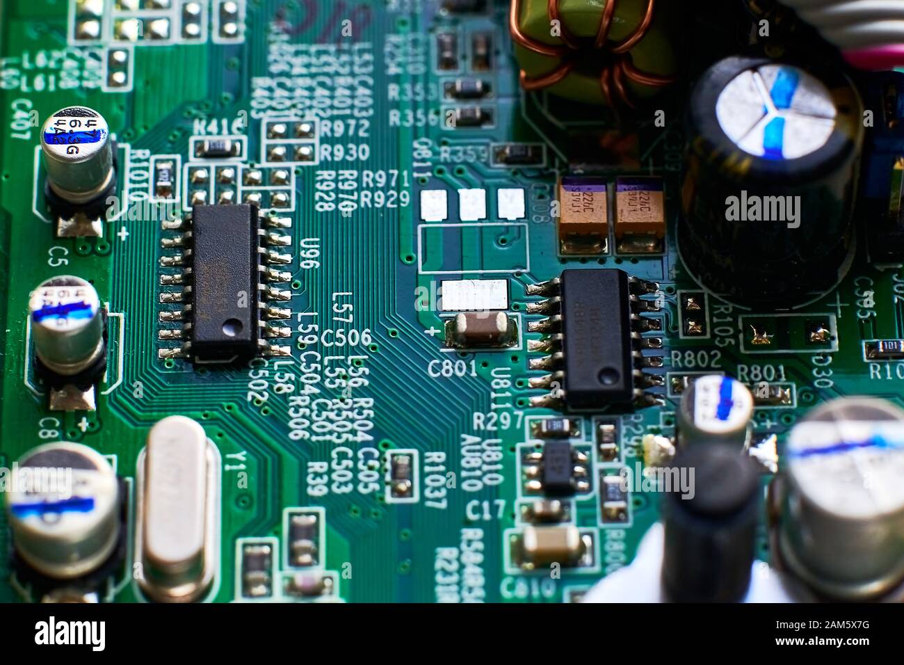 printed circuit Board with chips and radio components electronics Stock ...