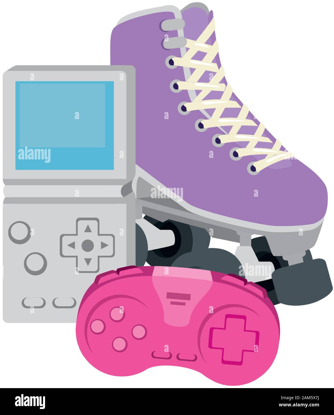 roller skate with control and video game handle of nineties Stock ...