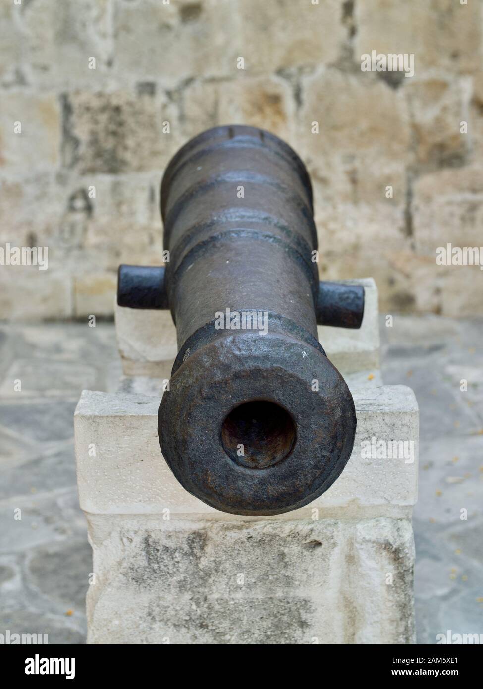 Ancient cannons of defense weapons in the old fortress, the island of ...