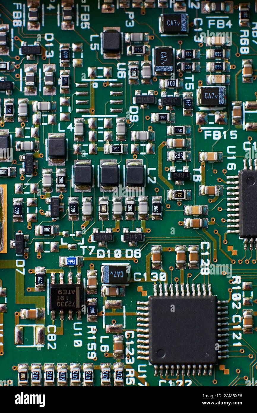 printed circuit Board with chips and radio components electronics Stock ...
