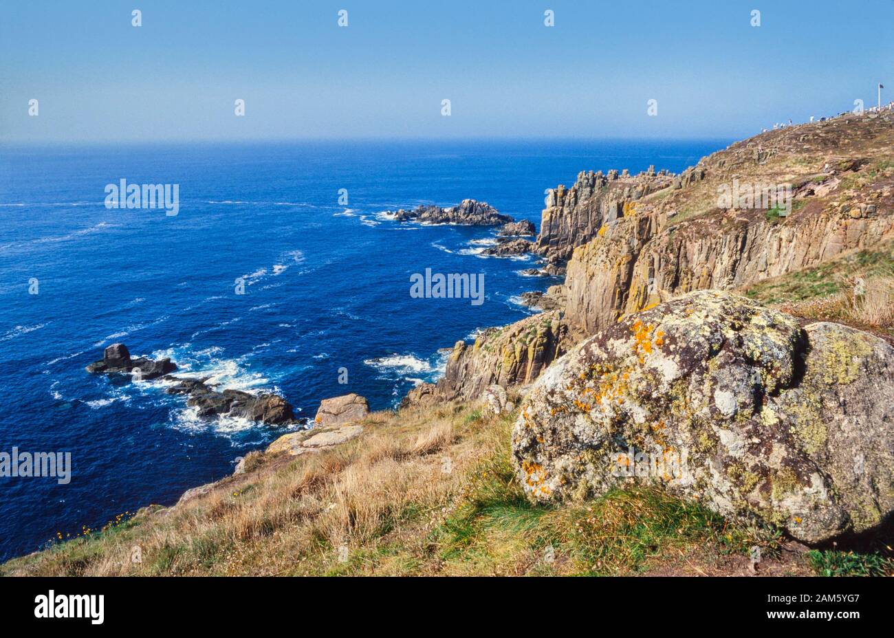 Rocky shoreline at Land's End, Cornwall, UK, showing Dr Syntax's Head ...