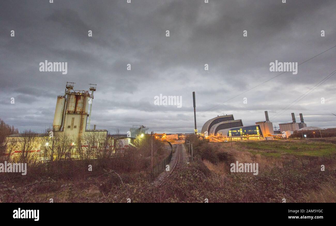 Industrial night time shot of the modern gas-fired Seabank Power ...