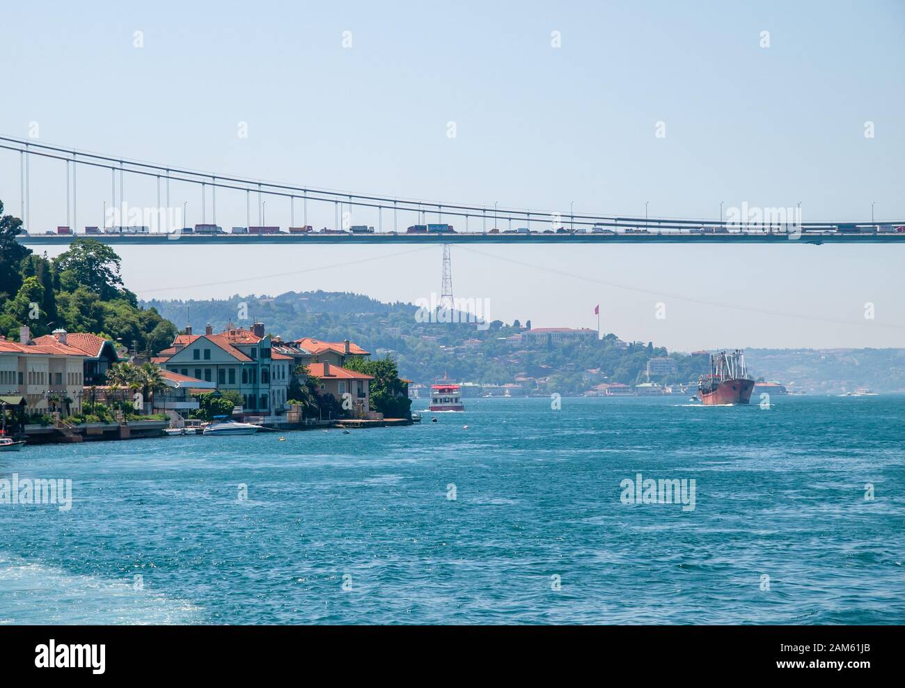 Istanbul / Turkey - May 26 2010: Fatih Sultan Mehmet Bridge, ships ...