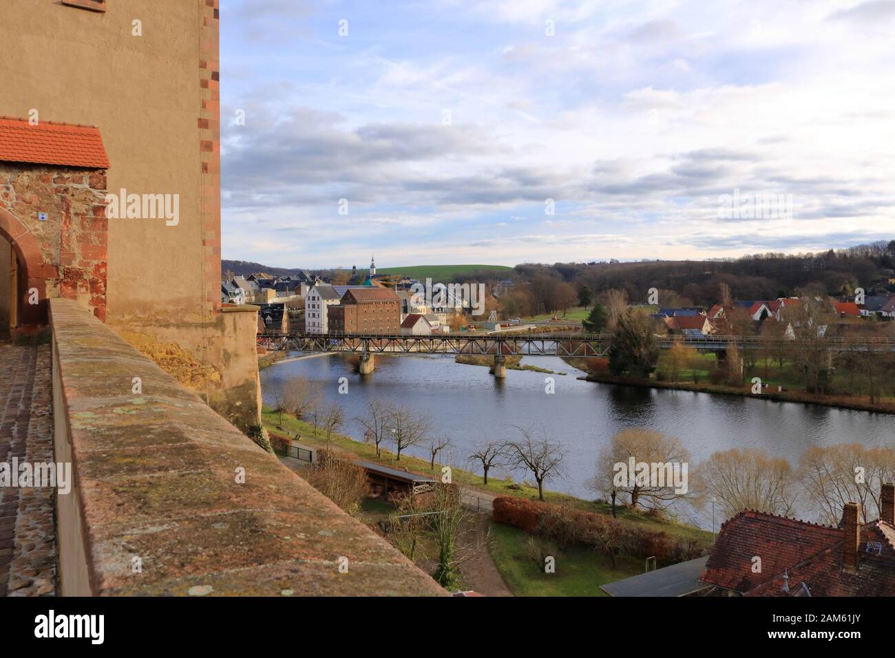View of Rochlitz in Germany in Europe with the Zwickauer Mulde River ...