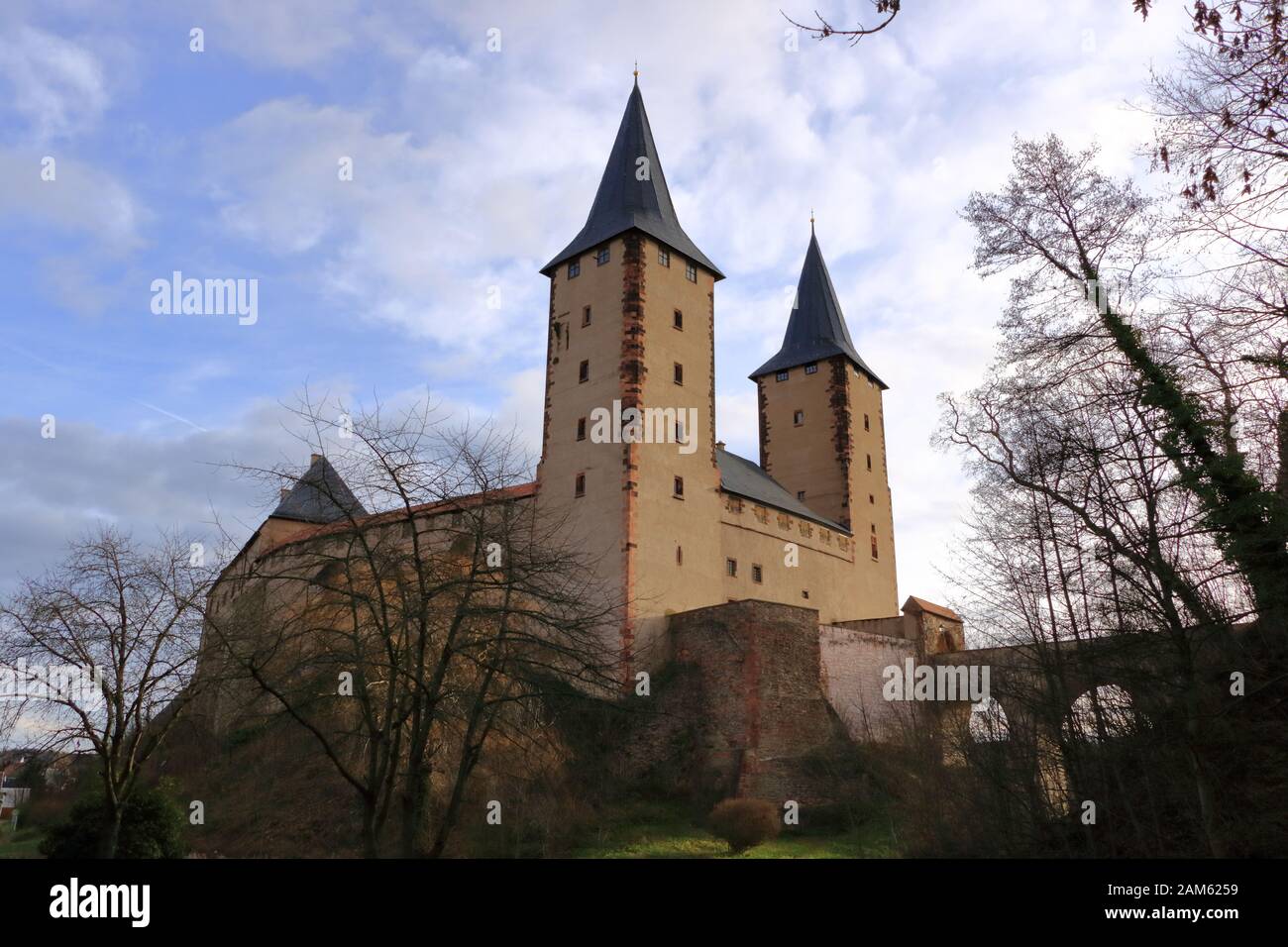 Towers of the medieval castle in Rochlitz/Saxony/Germany in Europe with ...