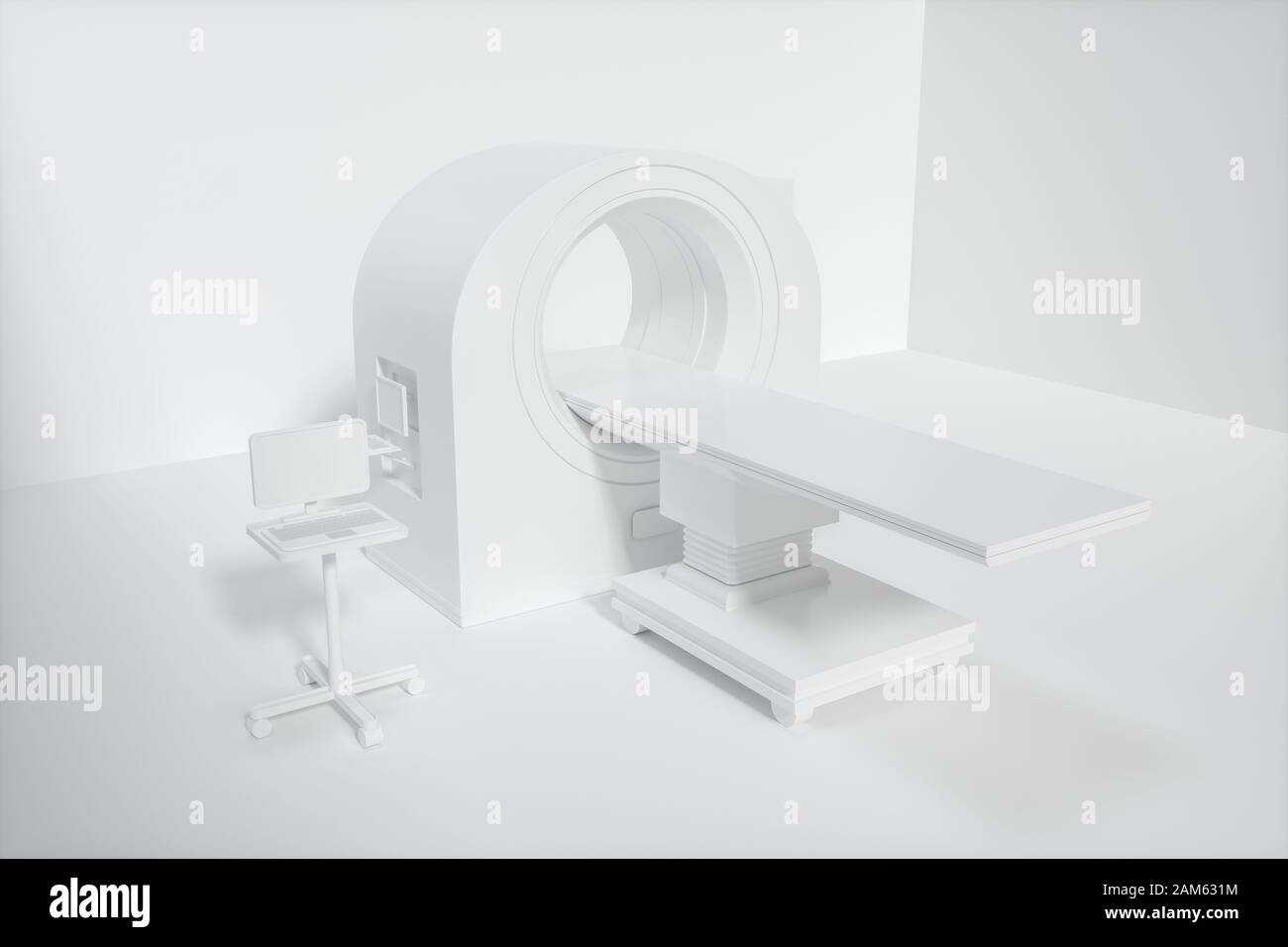 The medical equipment CT machine in the white empty room, 3d rendering ...