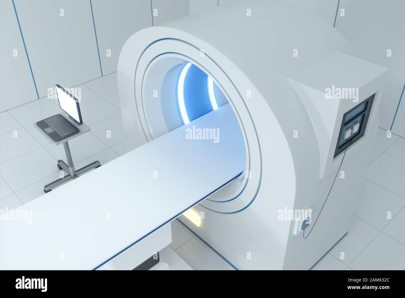The medical equipment CT machine in the white empty room, 3d rendering ...