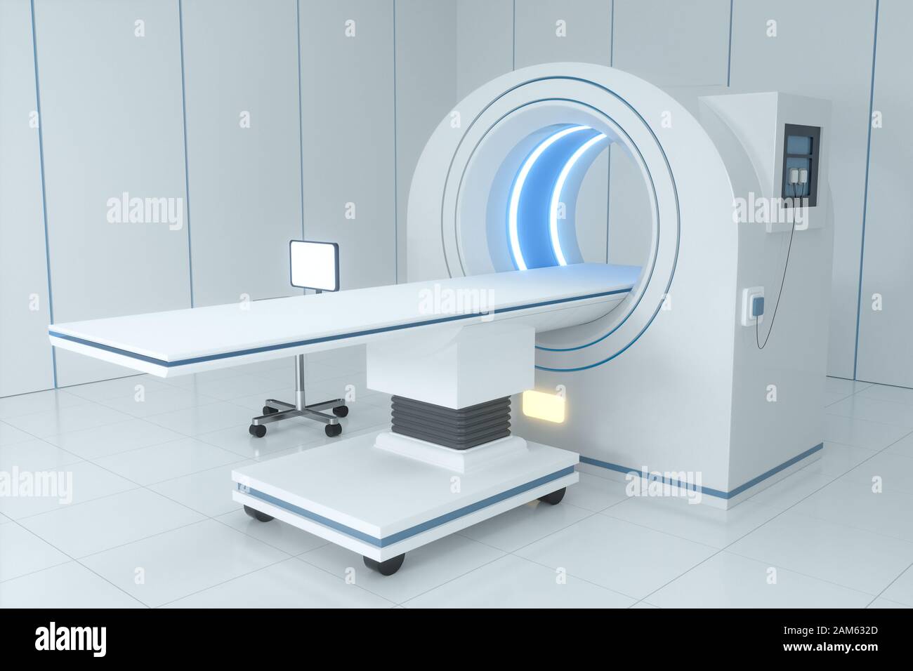 The medical equipment CT machine in the white empty room, 3d rendering ...