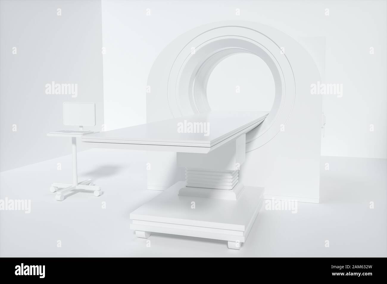 The medical equipment CT machine in the white empty room, 3d rendering ...