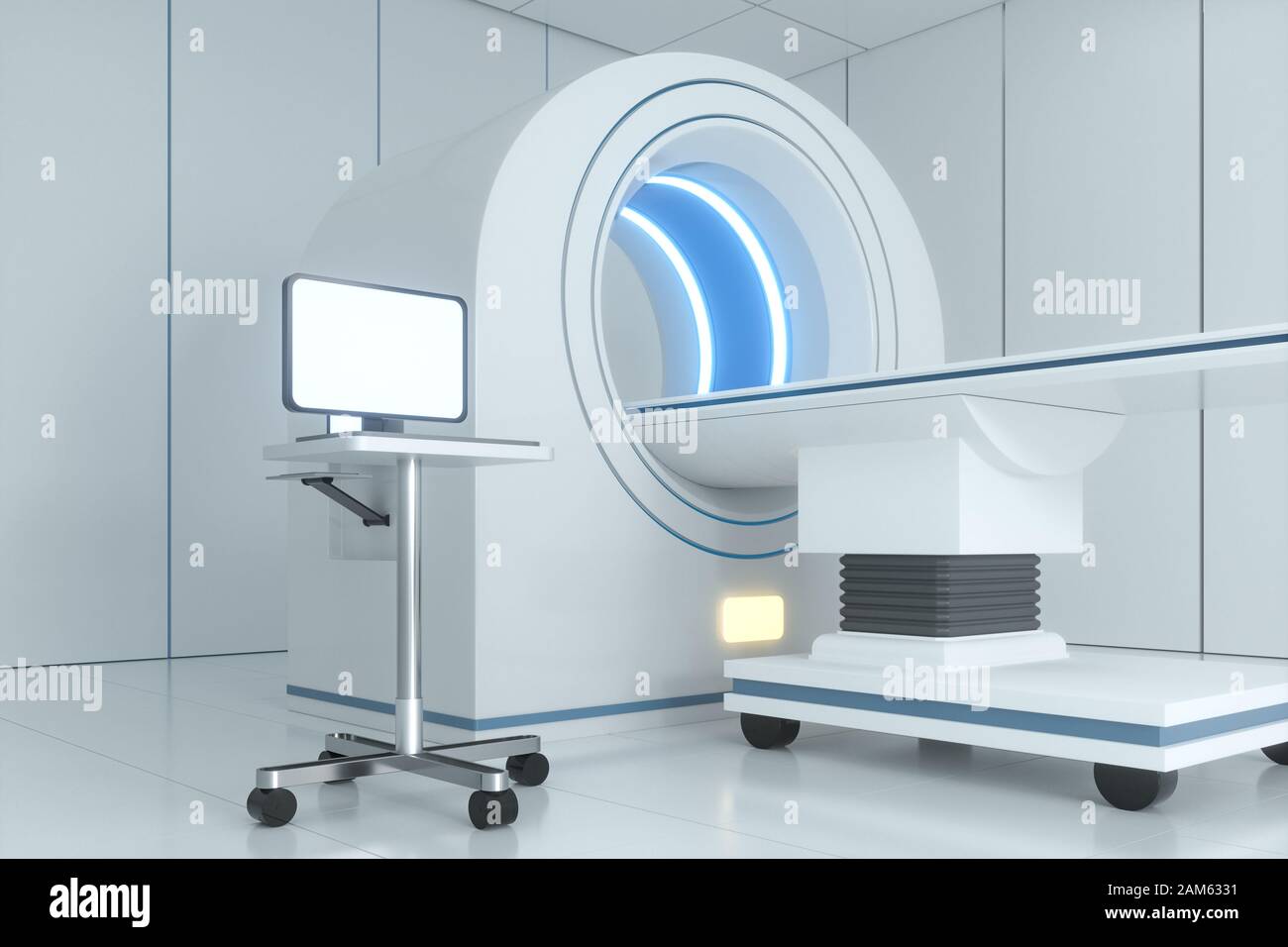 The medical equipment CT machine in the white empty room, 3d rendering ...