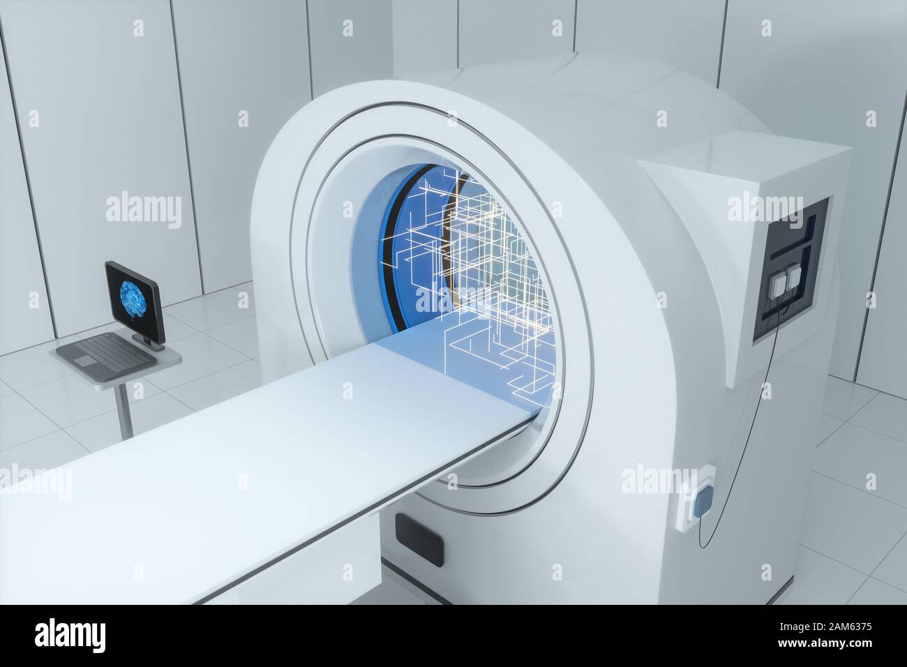 The medical equipment CT machine in the white empty room, 3d rendering ...