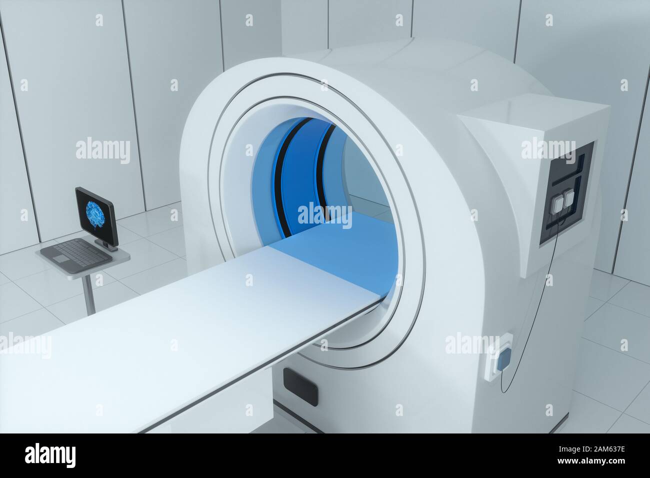 The medical equipment CT machine in the white empty room, 3d rendering ...