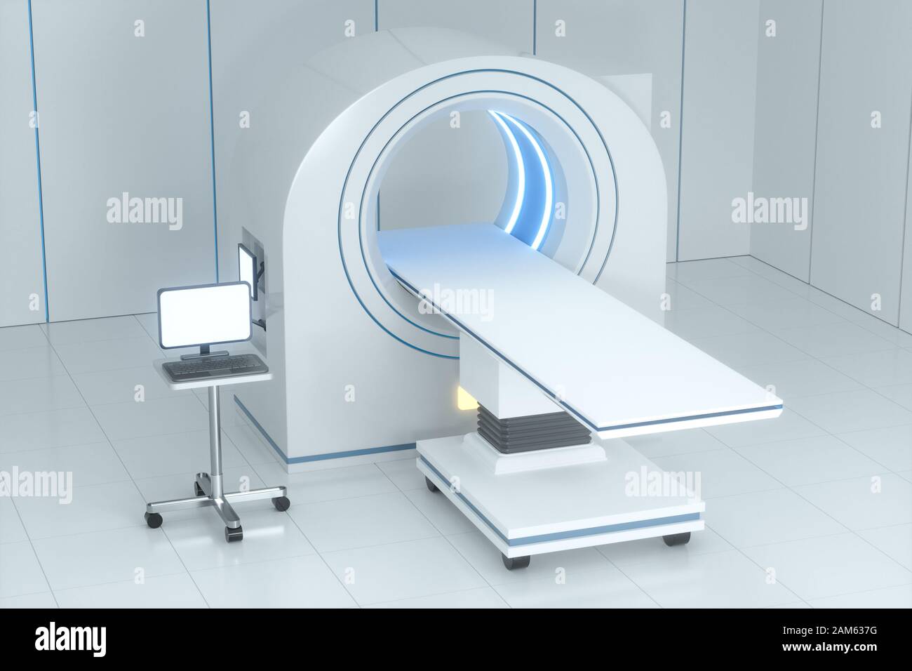 The medical equipment CT machine in the white empty room, 3d rendering ...