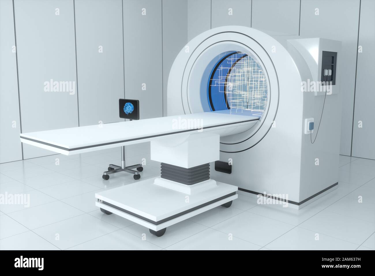 The medical equipment CT machine in the white empty room, 3d rendering ...