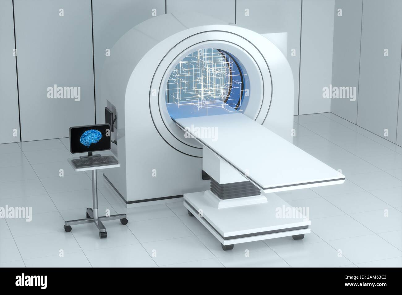 The medical equipment CT machine in the white empty room, 3d rendering ...