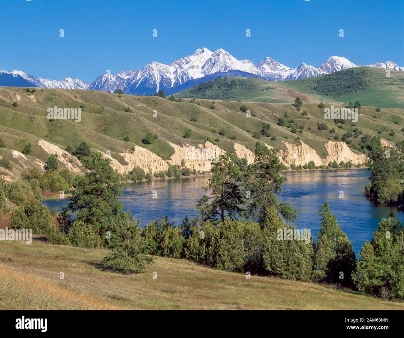 flathead river flowing through the moiese hills below the mission ...