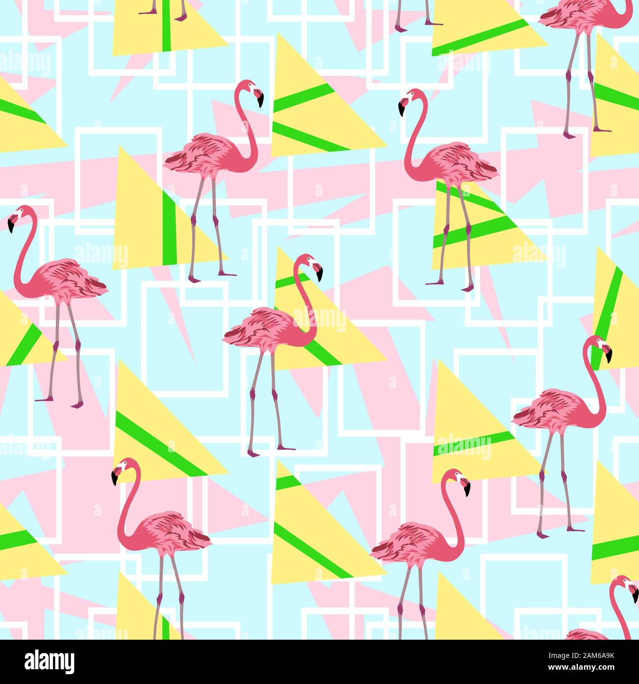 Tropical animals pattern with geometric shapes. Flamingo seamless ...