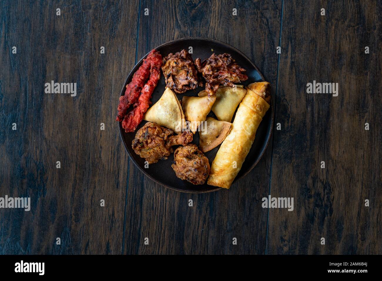 Indian Food Plate with Chicken Pakora, Aloo Tikki, Samosas Samsa and ...