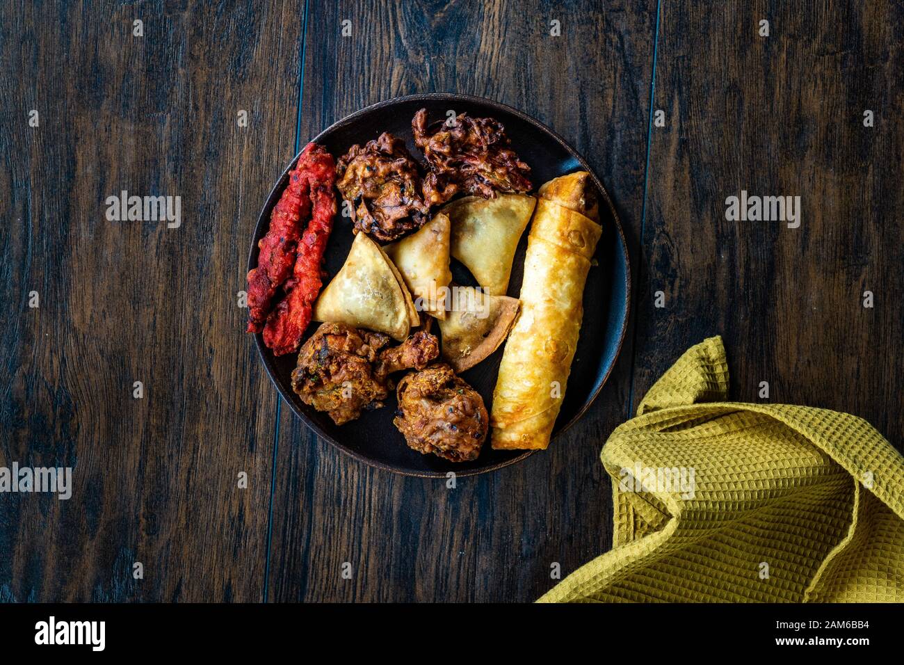 Indian Food Plate with Chicken Pakora, Aloo Tikki, Samosas Samsa and ...
