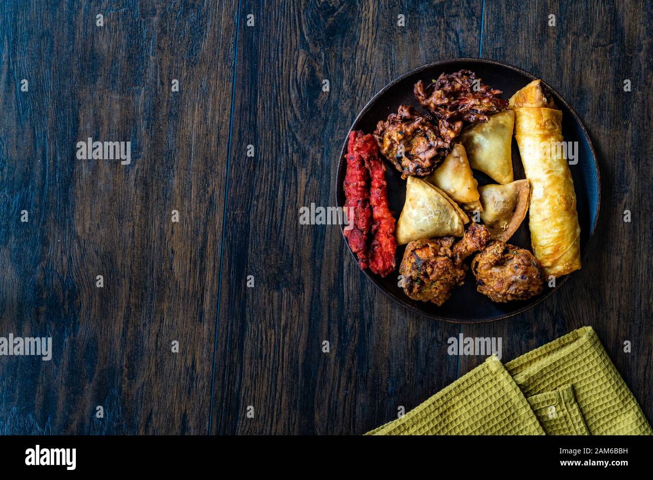 Indian Food Plate with Chicken Pakora, Aloo Tikki, Samosas Samsa and ...