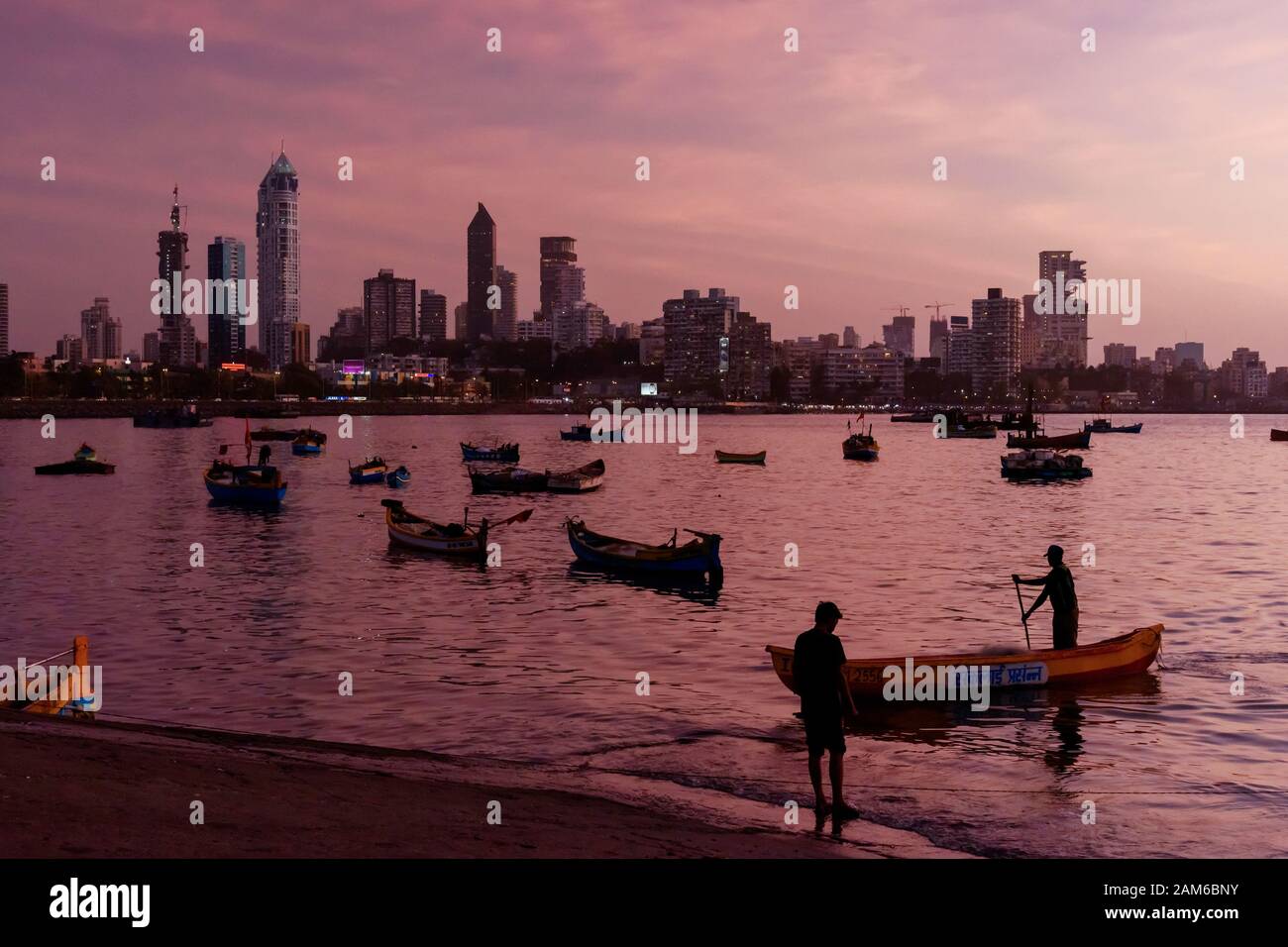 View of Haji Ali bay and coast with skyline at night. Mumbai. India ...