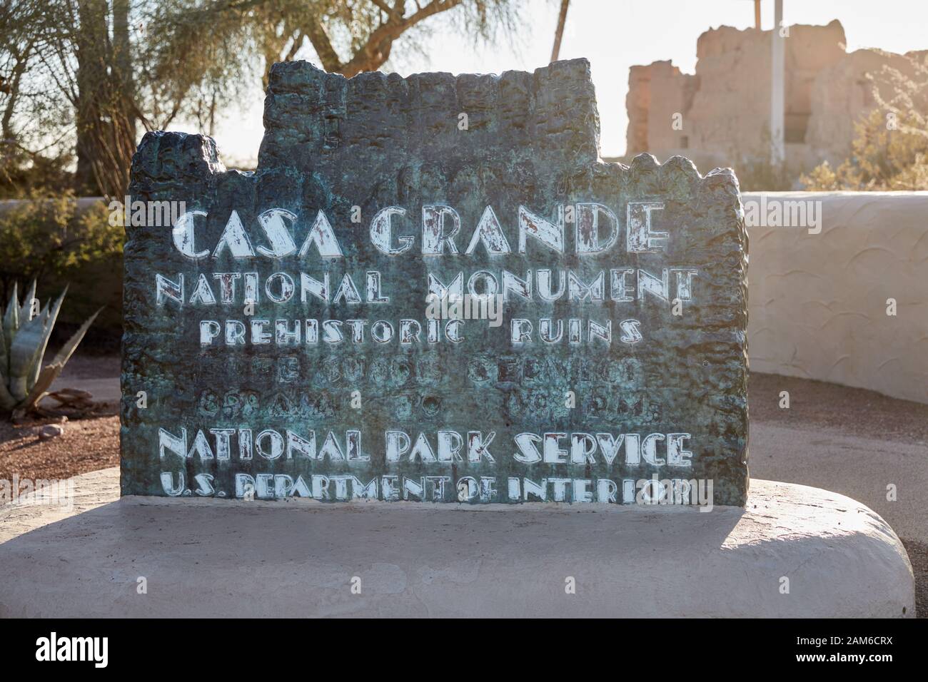Sign at Casa Grande National Monument, Coolidge, Arizona Stock Photo ...