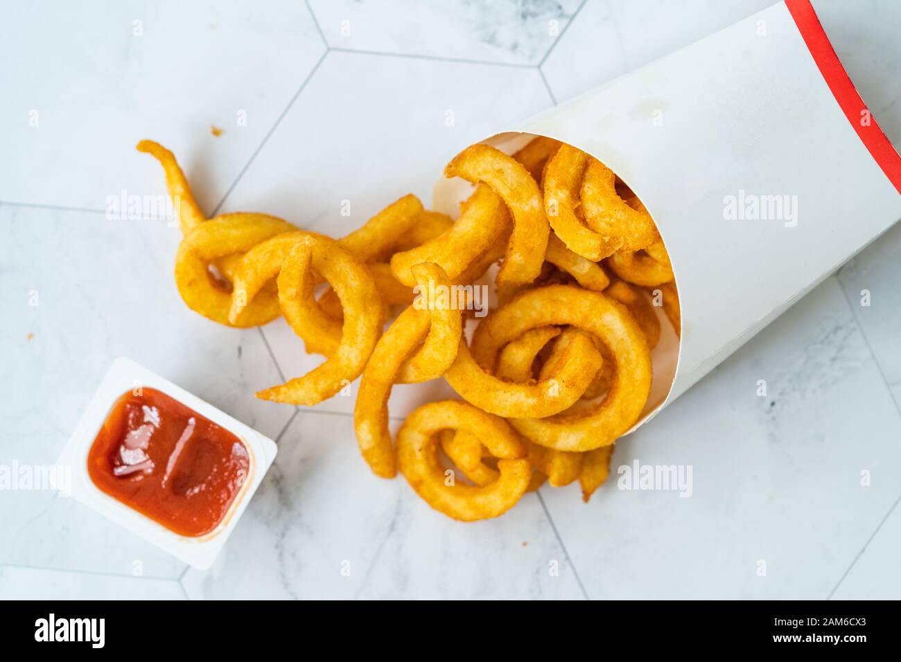Take Away Curly Fries Ready to Eat with Sauce in Plastic Box Package ...