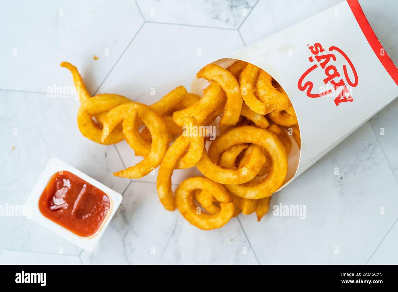 Istanbul, Turkey - February 23, 2018: Take Away Curly Fries Ready to ...