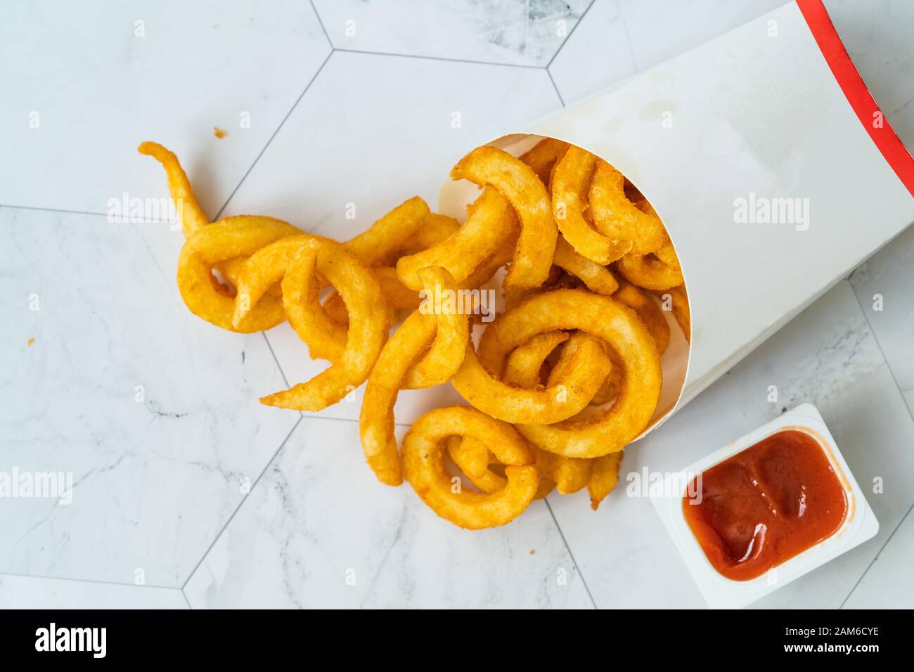 Take Away Curly Fries Ready to Eat with Sauce in Plastic Box Package ...
