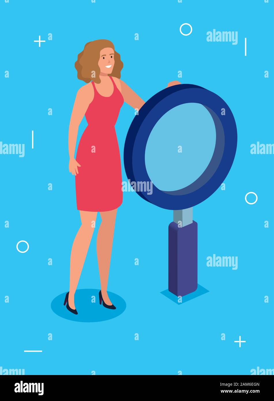 beautiful woman with magnifying glass isolated icon Stock Vector Image ...