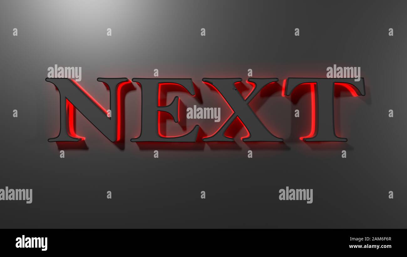 NEXT black write with red backlight, at black glossy background - 3D ...