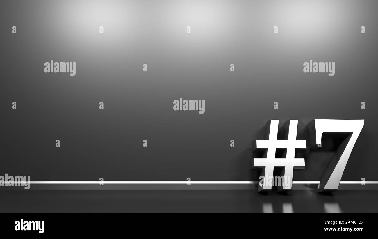 Black glossy background wall with satin chrome metallic Number Seven ...