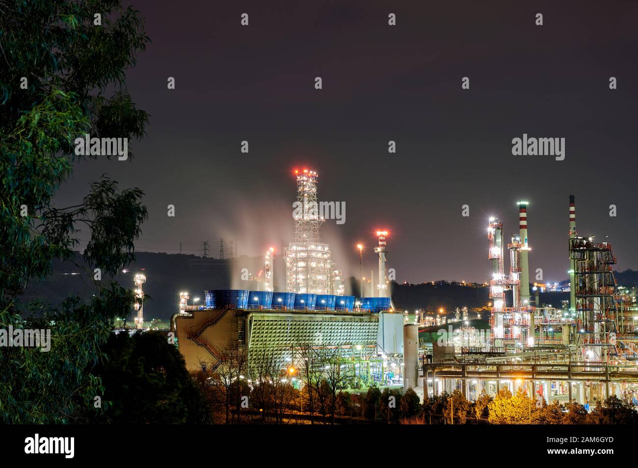 Main tower and chimneys of the Petronor refinery in the municipality ...