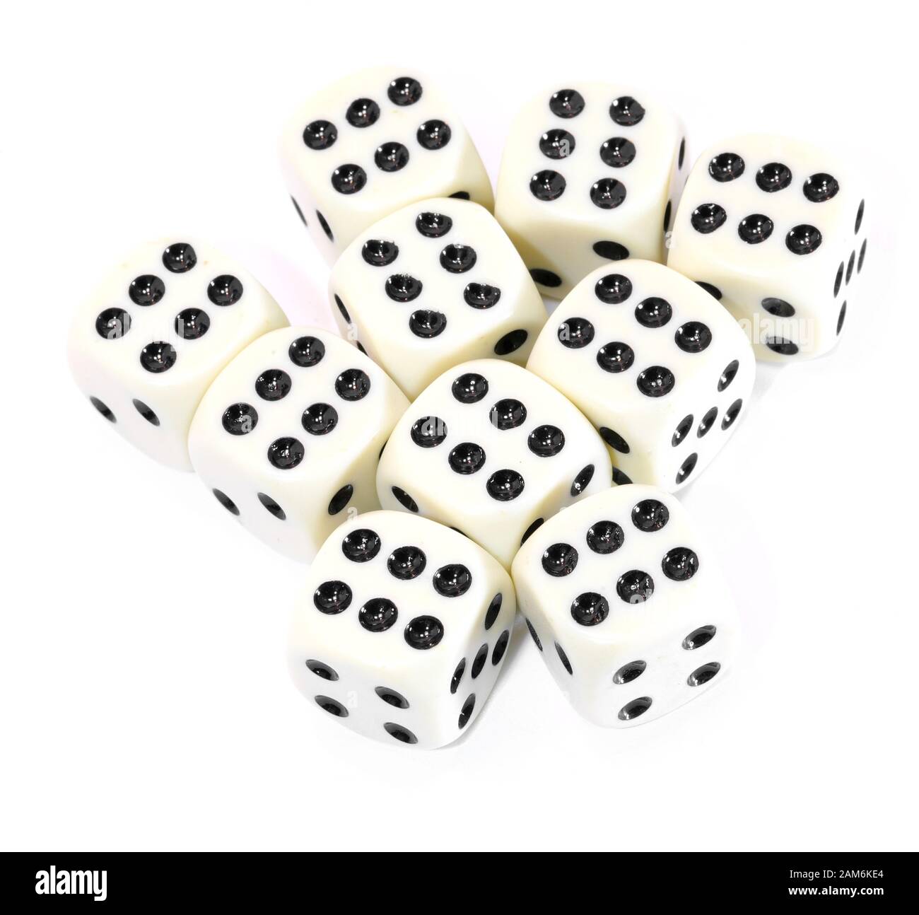 many playing dice all with the number six on a white background Stock ...