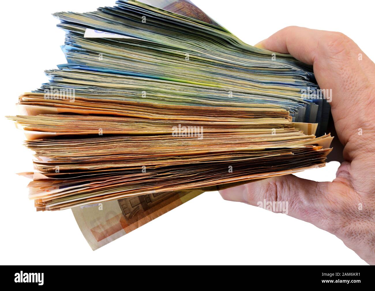 hand with an incredible huge pile of very many euro banknotes Stock ...