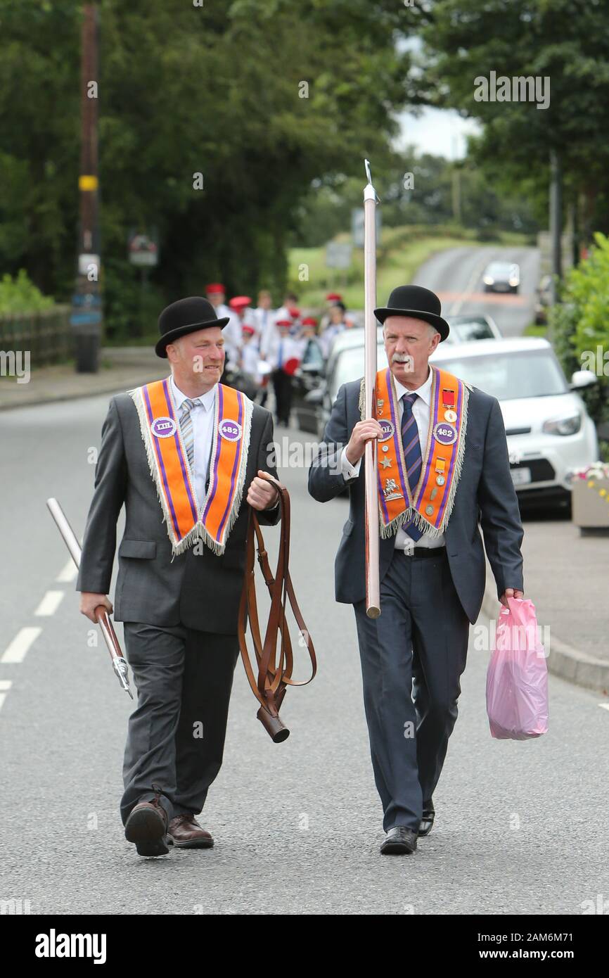 Orangemen Meryvn Hardy and Gordon Bryson enjoy the 12th demonstration ...