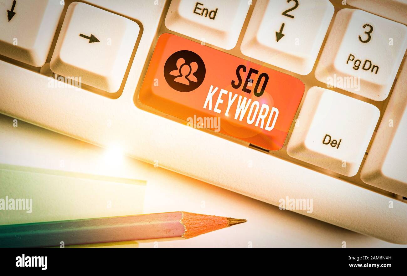 Word writing text Seo Keyword. Business photo showcasing phrases in ...