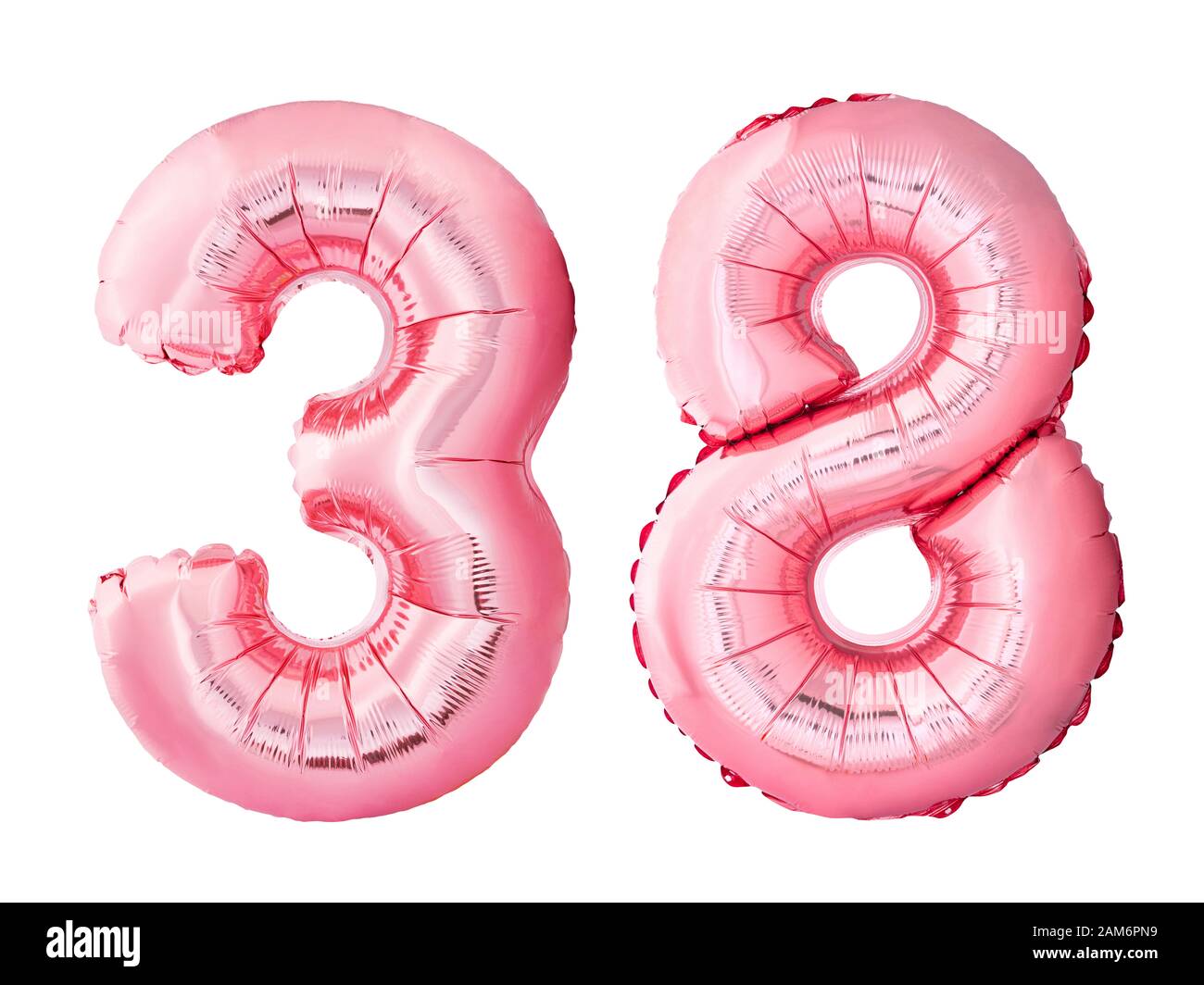 Number 38 thirty eight made of rose gold inflatable balloons isolated ...