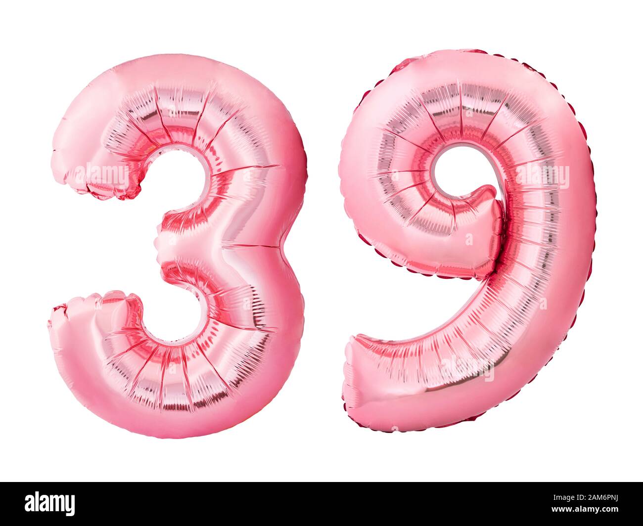 Number 39 thirty nine made of rose gold inflatable balloons isolated on ...