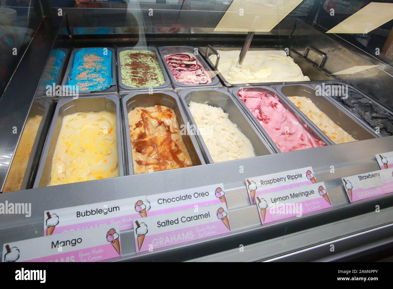 Assorted flavours of ice cream at Grahams Ice Cream shop in Dromore ...