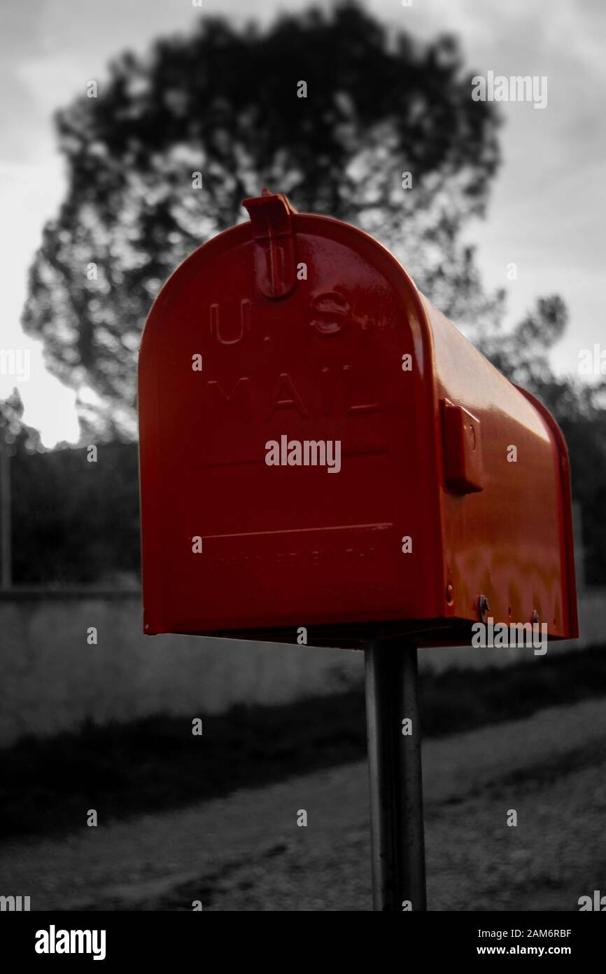 mailbox red black&white Stock Photo - Alamy