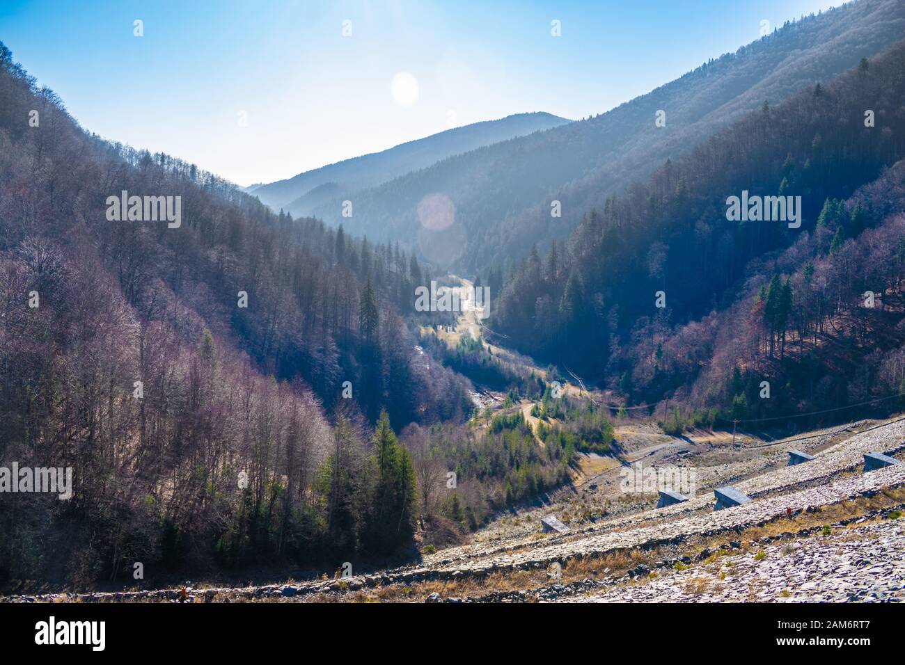 Dramatic aerial photo of a beauiful valley close to the Rausor Lake and ...