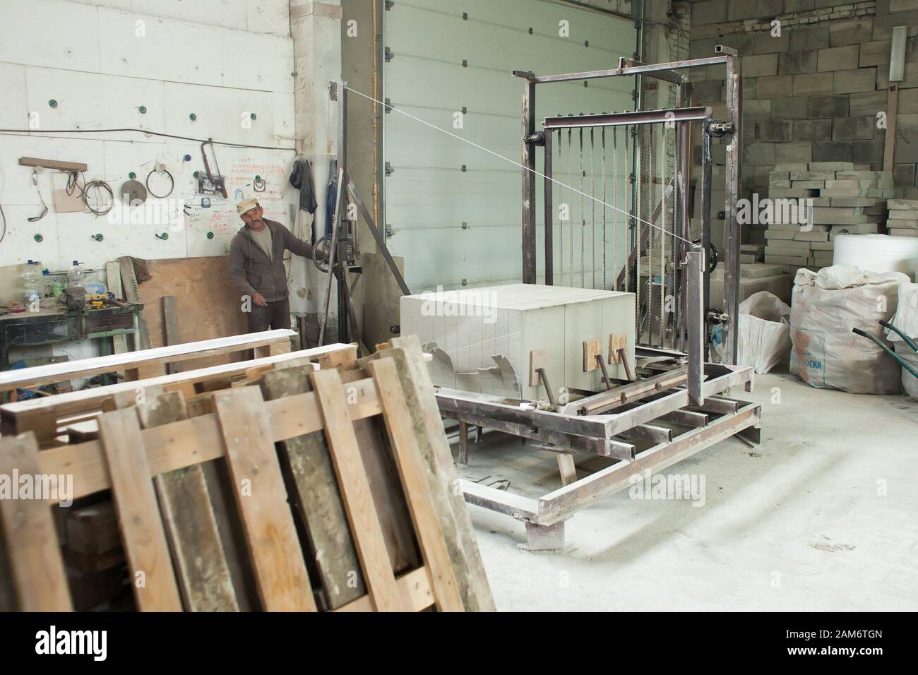 Foam concrete blocks production. Lightweight construction brick ...