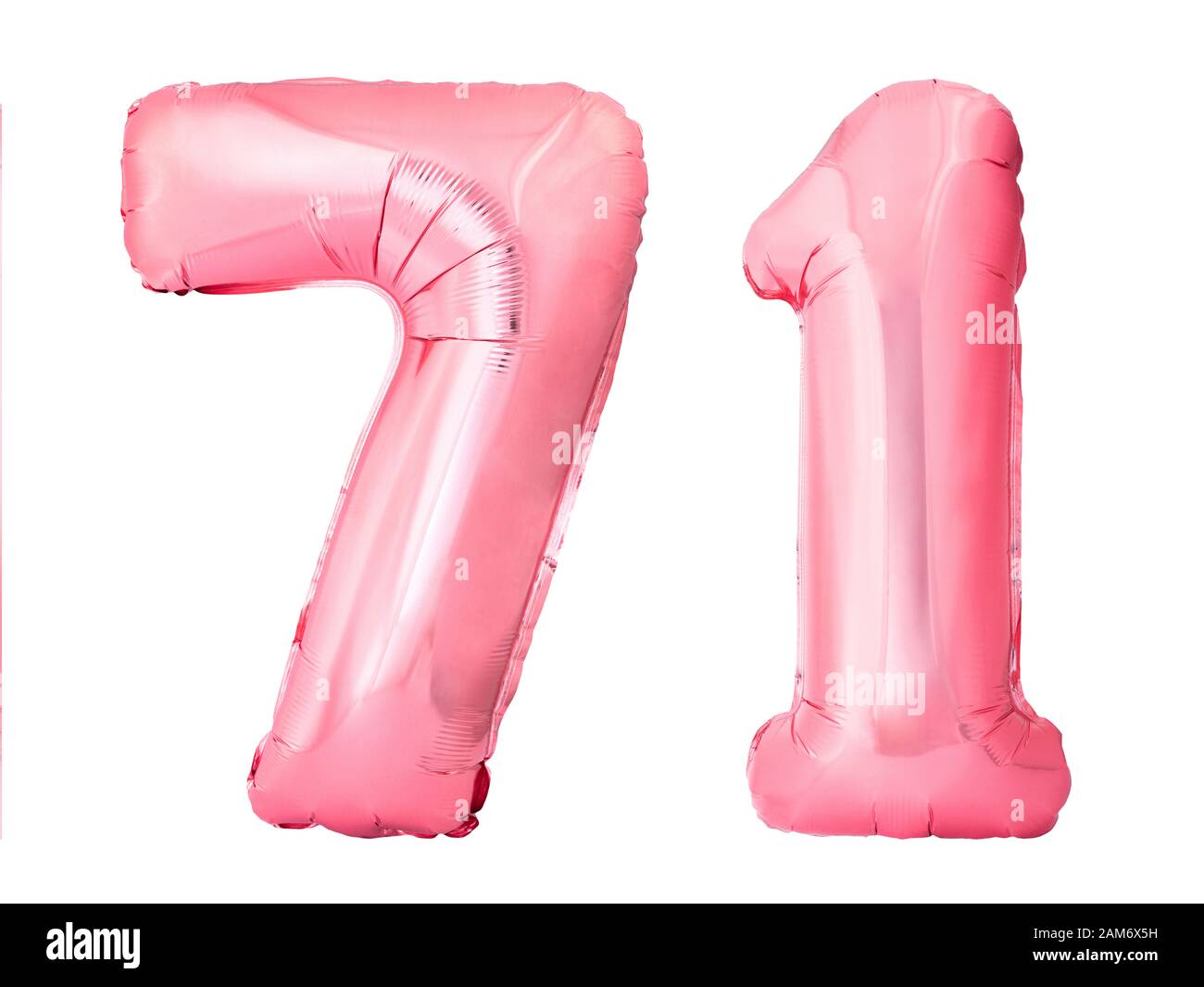 Number 71 seventy one of rose gold inflatable balloons isolated on ...