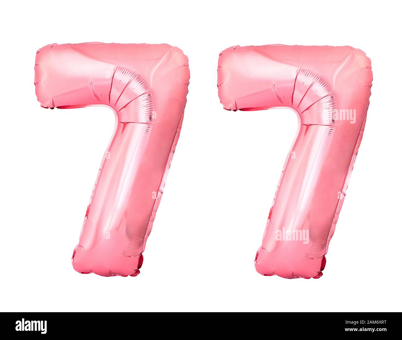 Number 77 seventy seven of rose gold inflatable balloons isolated on ...