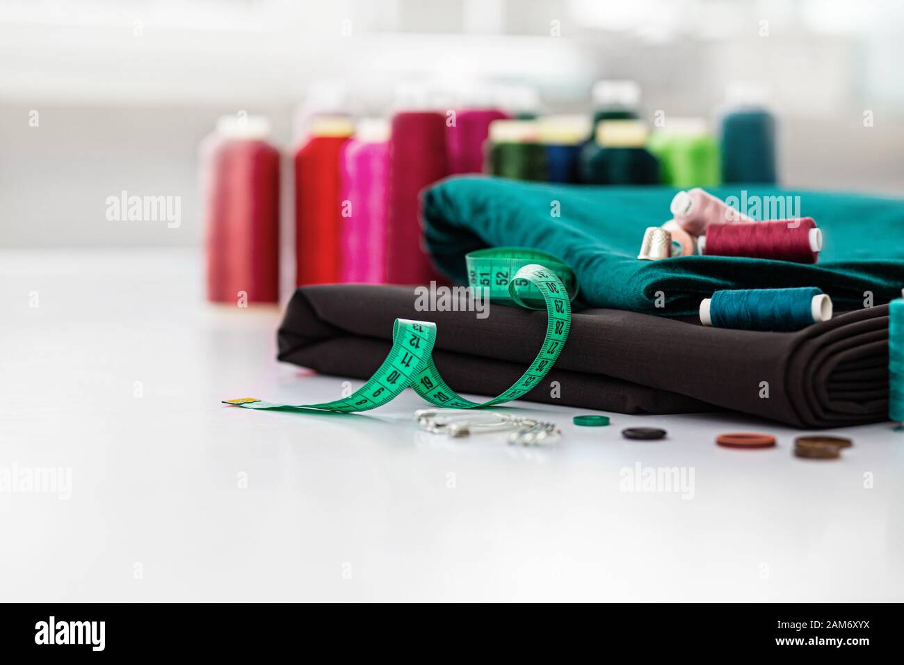 Sewing background. Set of tailoring tools on white background Stock ...