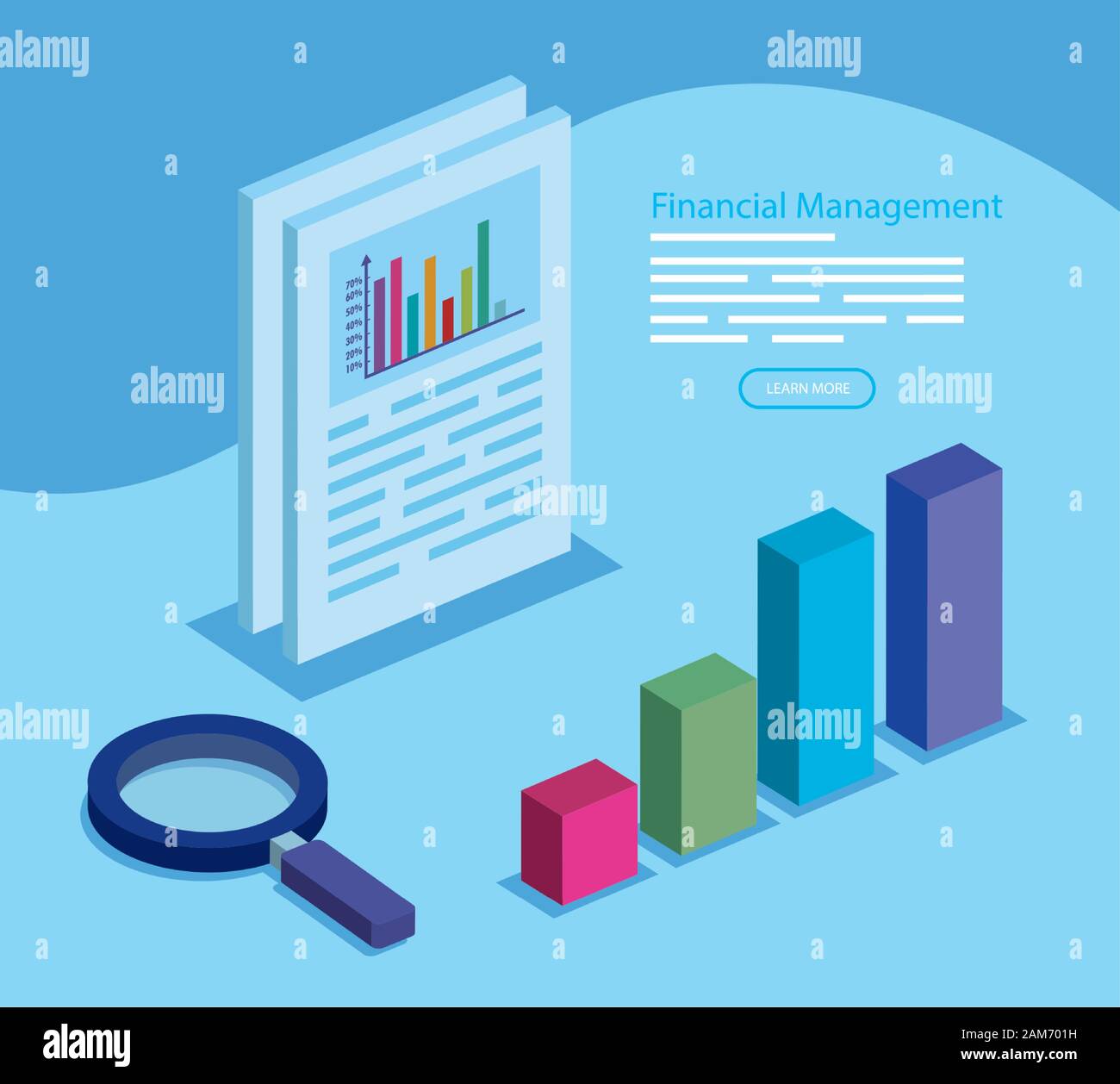 financial management with infographic and magnifying glass Stock Vector ...