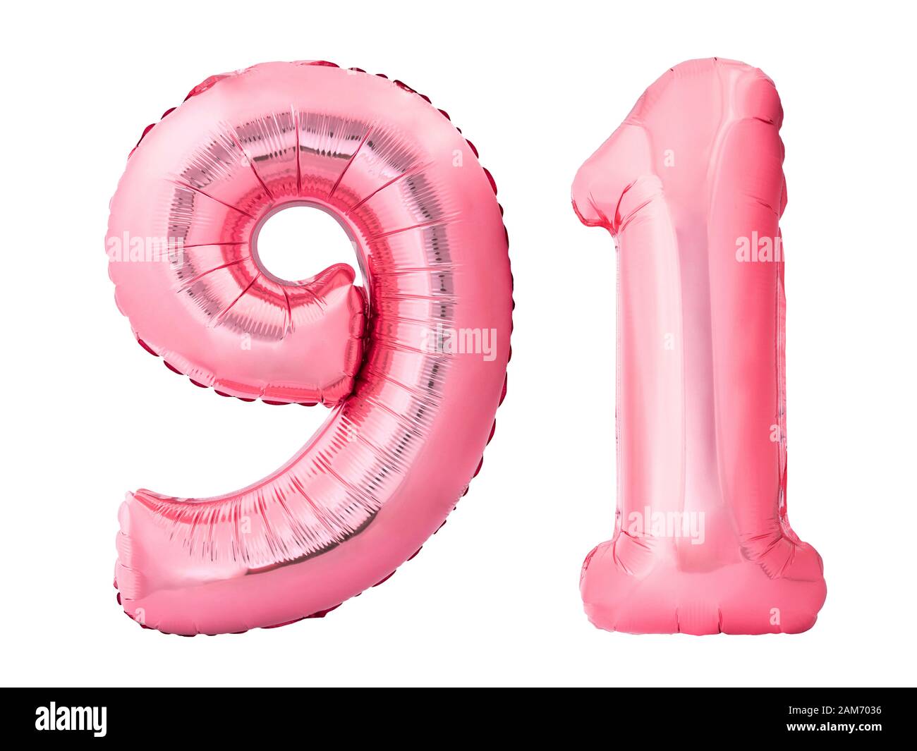 Number 91 ninety one made of rose gold inflatable balloons isolated on white background Stock ...