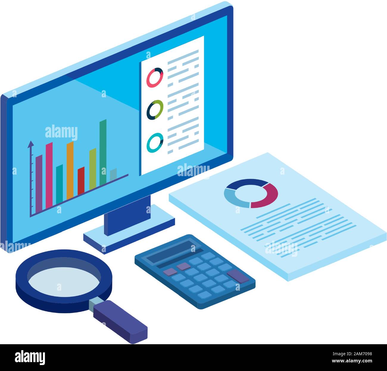 computer with magnifying glass and icons Stock Vector Image & Art - Alamy