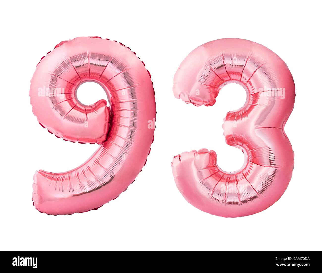 Number 93 ninety three made of rose gold inflatable balloons isolated ...